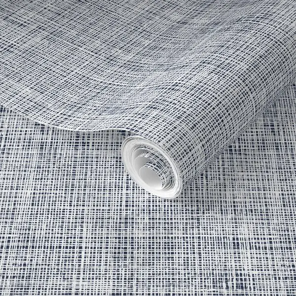 Spoonflower Light Indigo Blue Faux Woven Textured Look Neutral Traditional Wallpaper - Blue,white,gray
