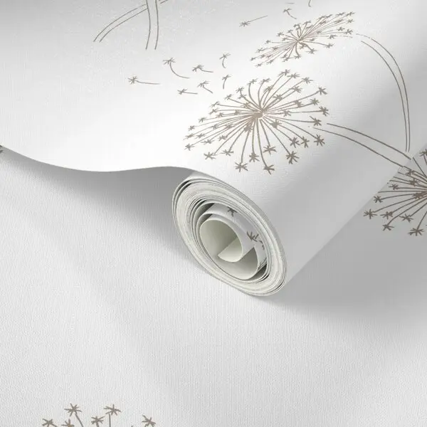 Spoonflower Dandelion Floral Delicate Elegant Refined Custom Pre-pasted Wallpaper - White,gray