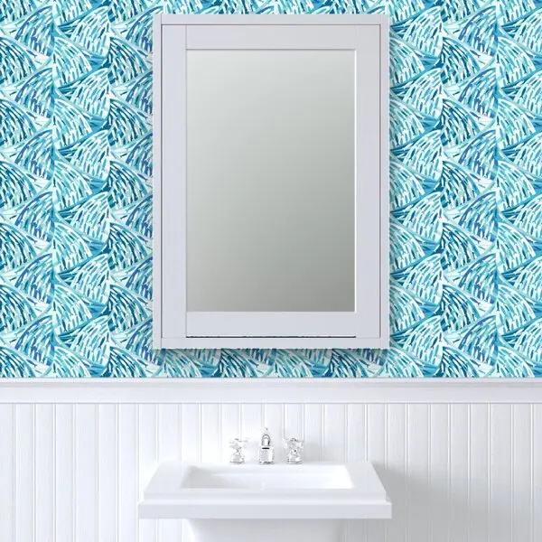 Spoonflower Ocean Life Fish Sea Waves Oceans Love Modern Traditional Wallpaper - Blue
