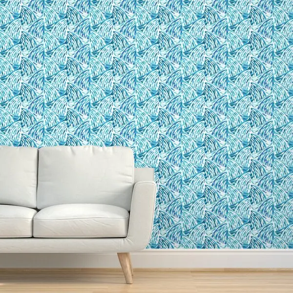 Spoonflower Ocean Life Fish Sea Waves Oceans Love Modern Traditional Wallpaper - Blue