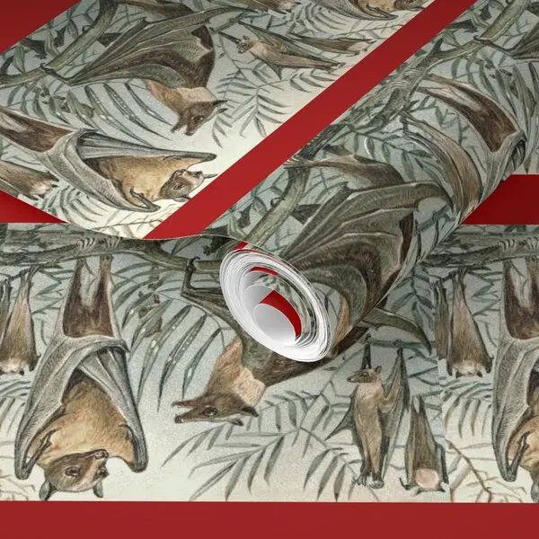 Spoonflower Holiday Bats Teacher Florida Palms Vacation Traditional Wallpaper - Gray,green,brown
