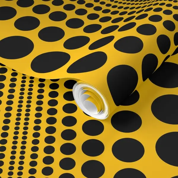 Spoonflower Yellow Dot Dots Polka Pumpkin Inspiration Custom Pre-pasted Wallpaper - Yellow,black,brown