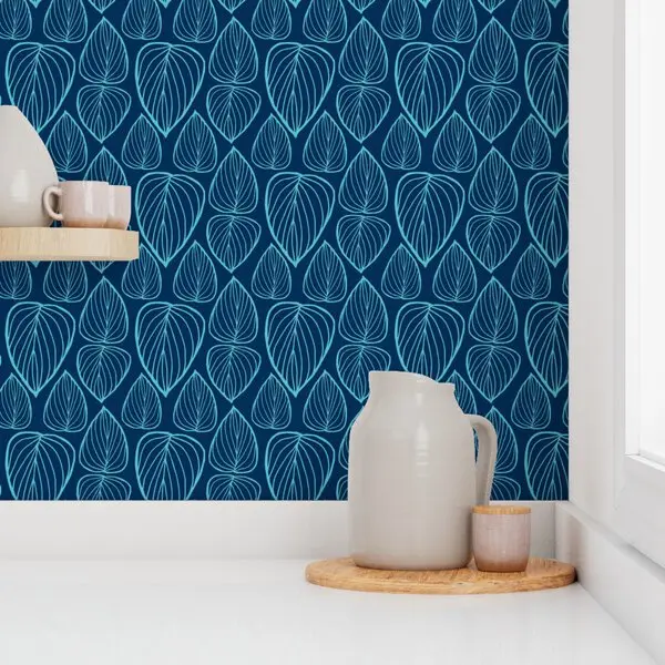 Spoonflower Leaves Hosta Leaf Custom Pre-pasted Wallpaper