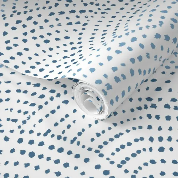 Spoonflower Blue Nature Grey Geometric Japanese Dot Custom Pre-pasted Wallpaper - Blue,gray