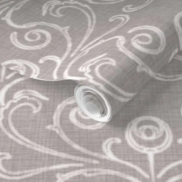 Spoonflower Vintage Grey Rose Silver French Shabby Traditional Wallpaper - Gray,white