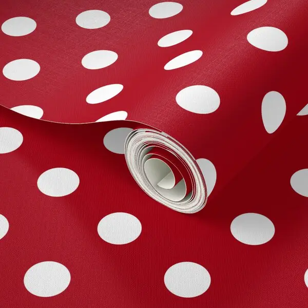 Spoonflower White Red Circles Geometric Polka Dots Spots Custom Removable Wallpaper - Red,white,gray