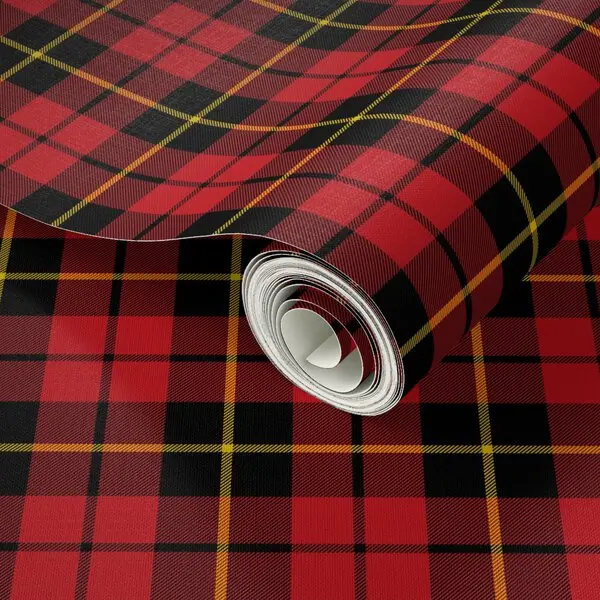 Spoonflower Clan Tartan Plaid Red Scottish Kilt Custom Pre-pasted Wallpaper - Red,brown