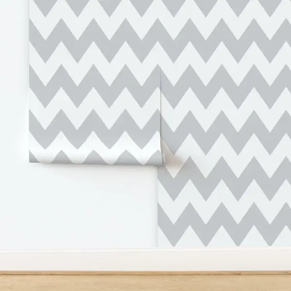Spoonflower Chevron Light Grey Custom Pre-pasted Wallpaper