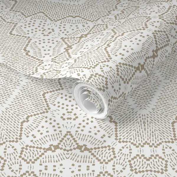 Spoonflower Yellow Bright Lace Pattern Ornate Custom Pre-pasted Wallpaper - Yellow,gray