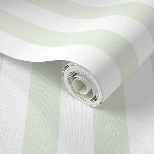Spoonflower Green Stripes Summer Wedding Cottage Basil Swedish Custom Pre-pasted Wallpaper - Gray,green