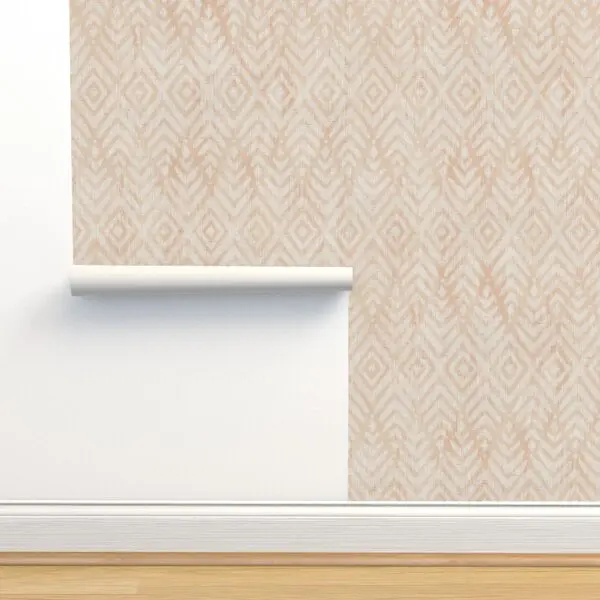 Spoonflower Rustic Geometric Ikat Peach Blush 100% Natural Sisal Grasscloth Wallcovering