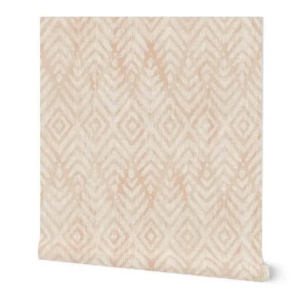 Spoonflower Rustic Geometric Ikat Peach Blush 100% Natural Sisal Grasscloth Wallcovering
