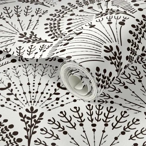 Spoonflower Black And White Geometric Art Nouveau Fan Arches Custom Pre-pasted Wallpaper - Gray