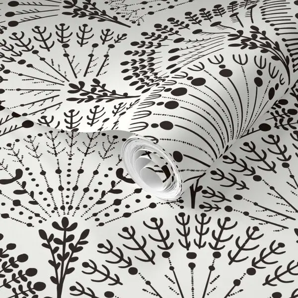 Spoonflower Black And White Geometric Art Nouveau Fan Arches Custom Pre-pasted Wallpaper - Gray