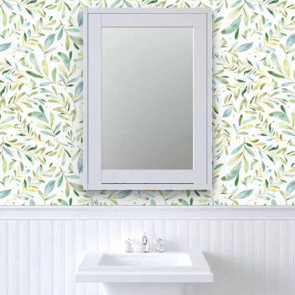 Spoonflower Leaves Nature Plants Branch Leaf Foliage Custom Pre-pasted Wallpaper