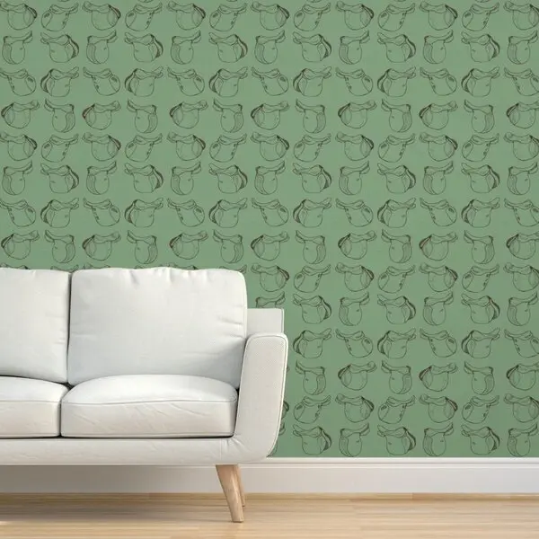 Spoonflower Saddles Jade & Dark Oak 100% Natural Sisal Grasscloth Wallcovering