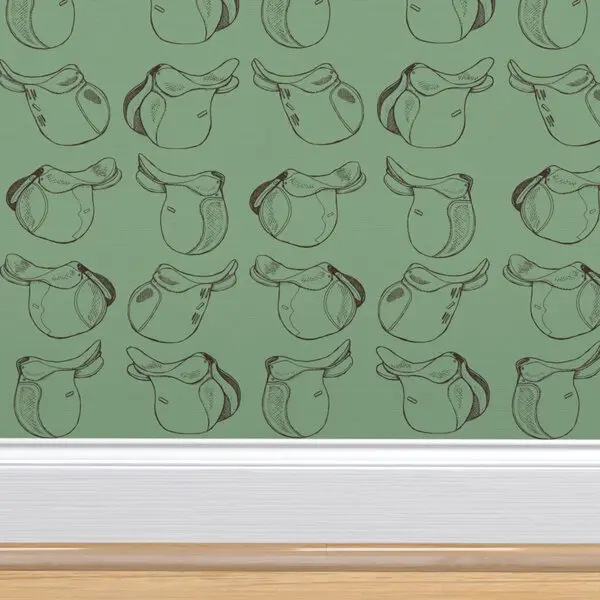 Spoonflower Saddles Jade & Dark Oak 100% Natural Sisal Grasscloth Wallcovering