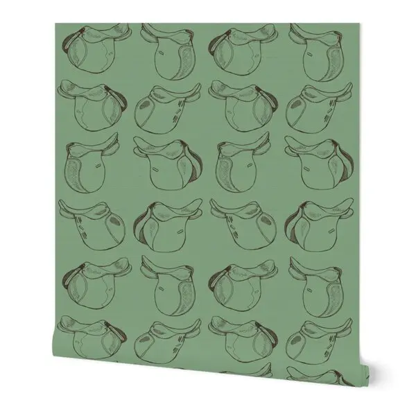 Spoonflower Saddles Jade & Dark Oak 100% Natural Sisal Grasscloth Wallcovering
