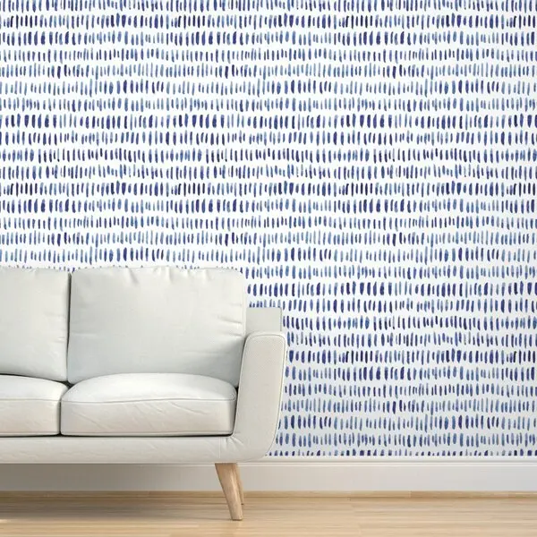 Spoonflower Lines Indigo Watercolor Scribble Doodles Traditional Wallpaper