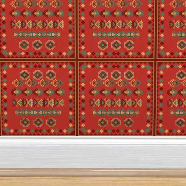 Spoonflower Rust Navajo Kilim Aztec Small 100% Natural Sisal Grasscloth Wallcovering