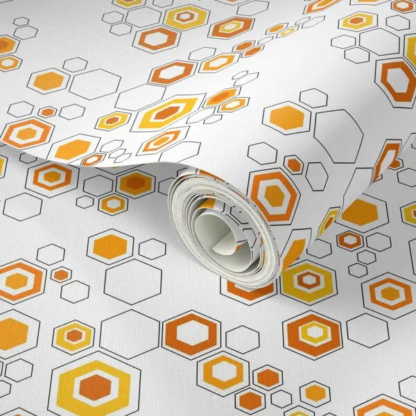 Spoonflower Honeycomb Hive White Blanc Mod Cellular Hexagonal Custom Removable Wallpaper - Orange,gray,brown