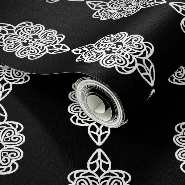 Spoonflower Medallions Chain Vertical Stripes Filigree Black Custom Pre-pasted Wallpaper - Black,white,gray