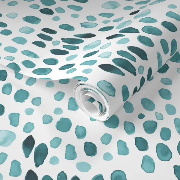 Spoonflower Teal Watercolor Dots Gender Neutral Blue Green Custom Pre-pasted Wallpaper - Blue,green