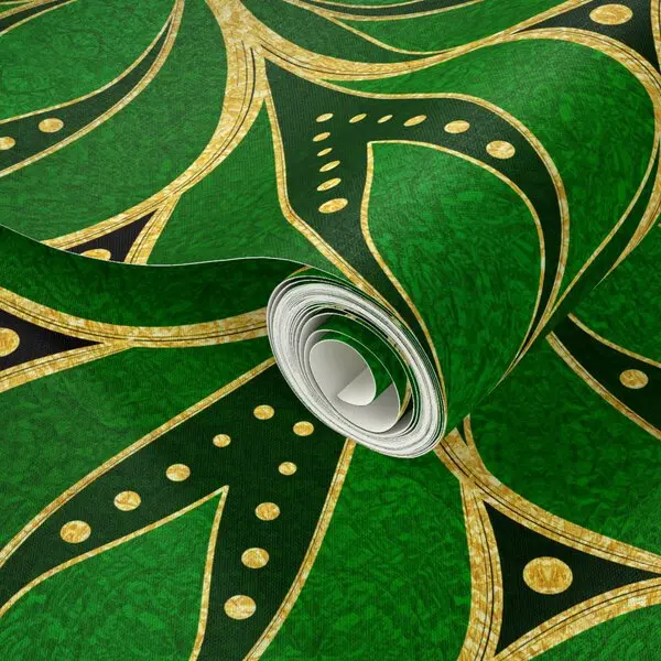 Spoonflower Lime Green Abstract Floral Modern Gold Foil Pretty Custom Pre-pasted Wallpaper - Yellow,green