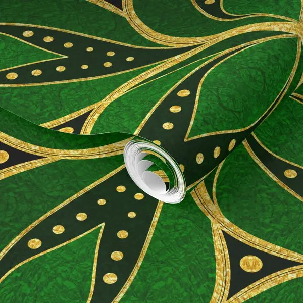 Spoonflower Lime Green Abstract Floral Modern Gold Foil Pretty Custom Pre-pasted Wallpaper - Yellow,green