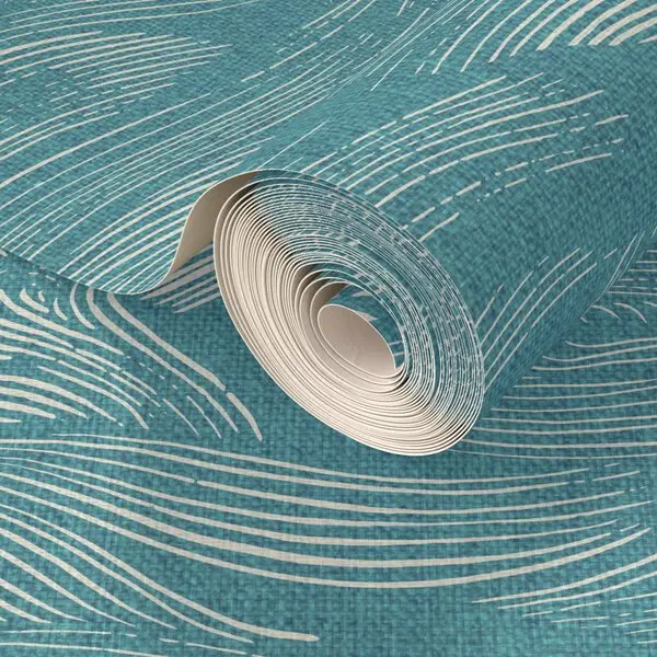Spoonflower The Water Turquoise 100% Natural Sisal Grasscloth Wallcovering - Blue,turquoise