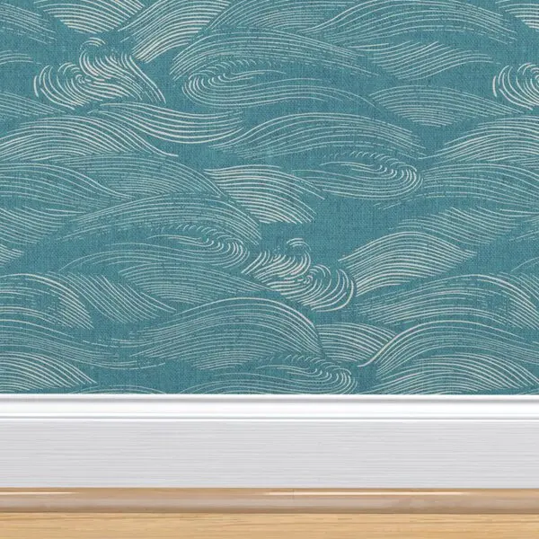 Spoonflower The Water Turquoise 100% Natural Sisal Grasscloth Wallcovering - Blue,turquoise