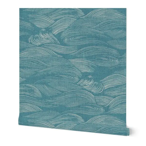 Spoonflower The Water Turquoise 100% Natural Sisal Grasscloth Wallcovering - Blue,turquoise
