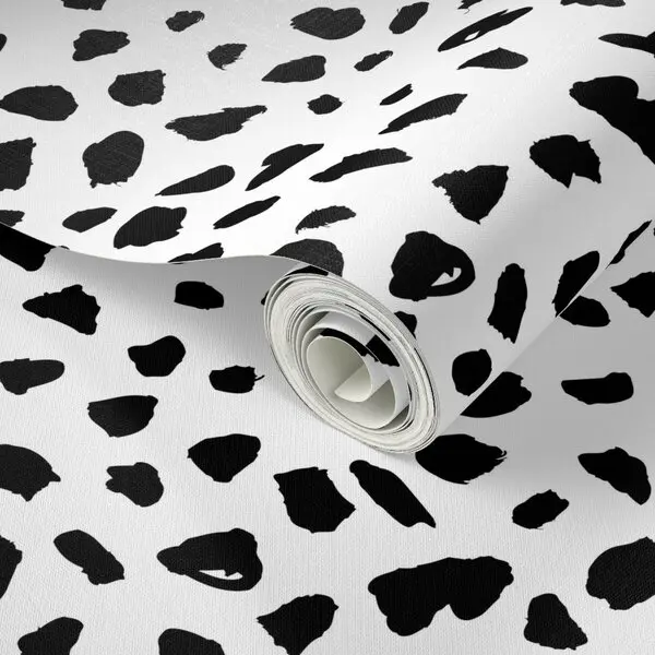 Spoonflower Black White Abstract Dalmatian Spots Dots Leopard Custom Removable Wallpaper - Black,white,gray
