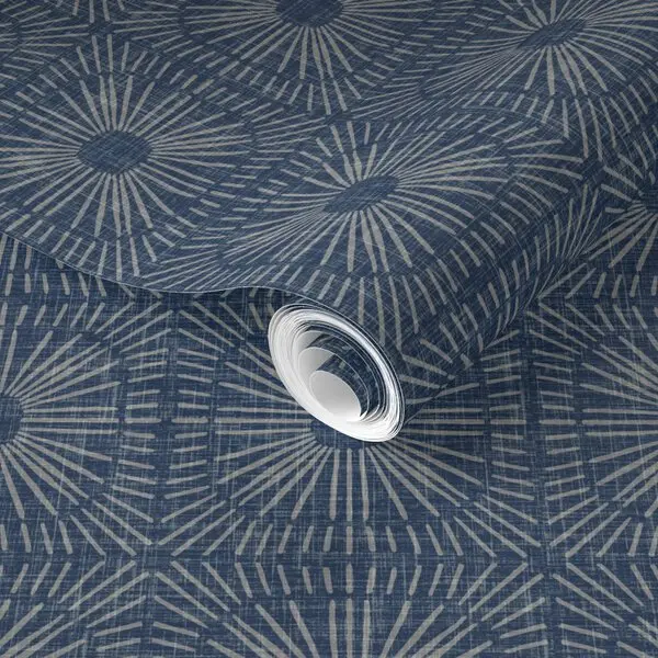 Spoonflower Blue Grey Abstract Navy Decor Custom Pre-pasted Wallpaper - Blue,black
