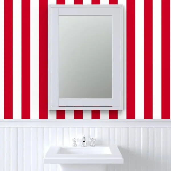 Spoonflower Carnival Inch Stripes Circus Tent Fair Striped Custom Pre-pasted Wallpaper - Red