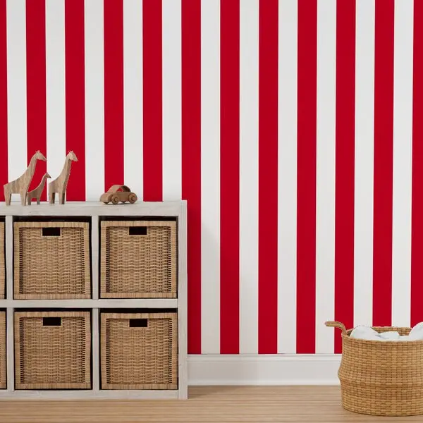Spoonflower Carnival Inch Stripes Circus Tent Fair Striped Custom Pre-pasted Wallpaper - Red