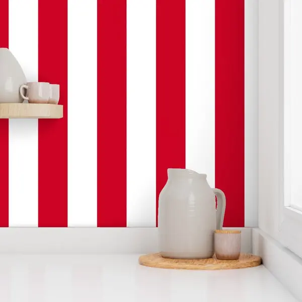 Spoonflower Carnival Inch Stripes Circus Tent Fair Striped Custom Pre-pasted Wallpaper - Red