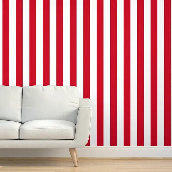Spoonflower Carnival Inch Stripes Circus Tent Fair Striped Custom Pre-pasted Wallpaper - Red