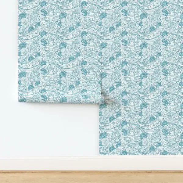 Spoonflower Winter Toile De Jouy Custom Pre-pasted Wallpaper