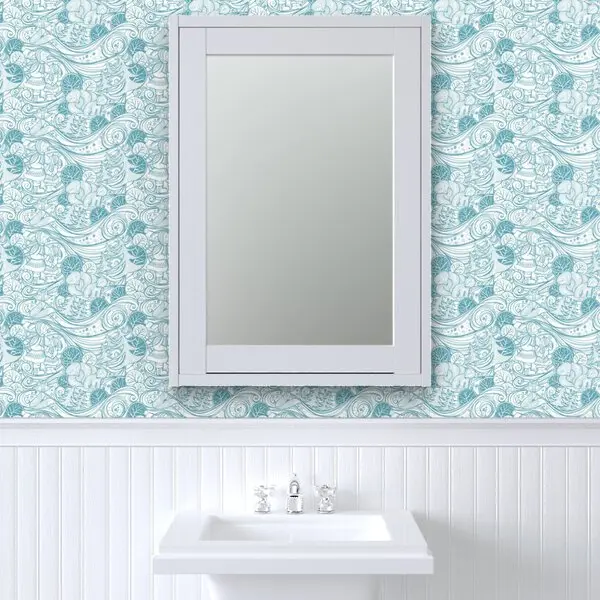 Spoonflower Winter Toile De Jouy Custom Pre-pasted Wallpaper