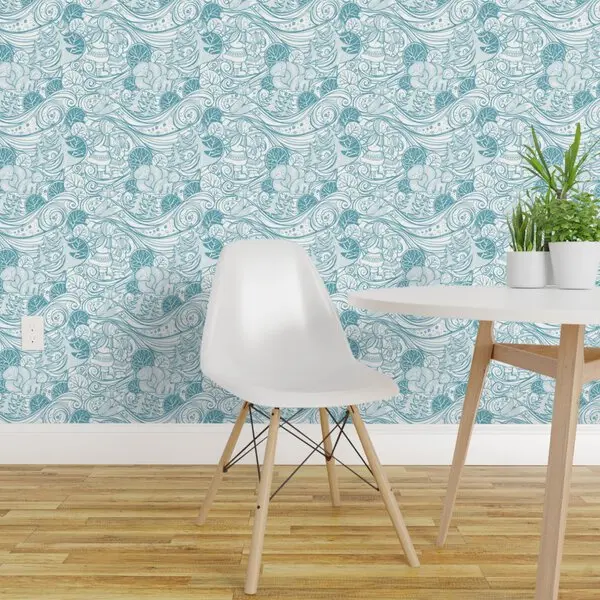 Spoonflower Winter Toile De Jouy Custom Pre-pasted Wallpaper