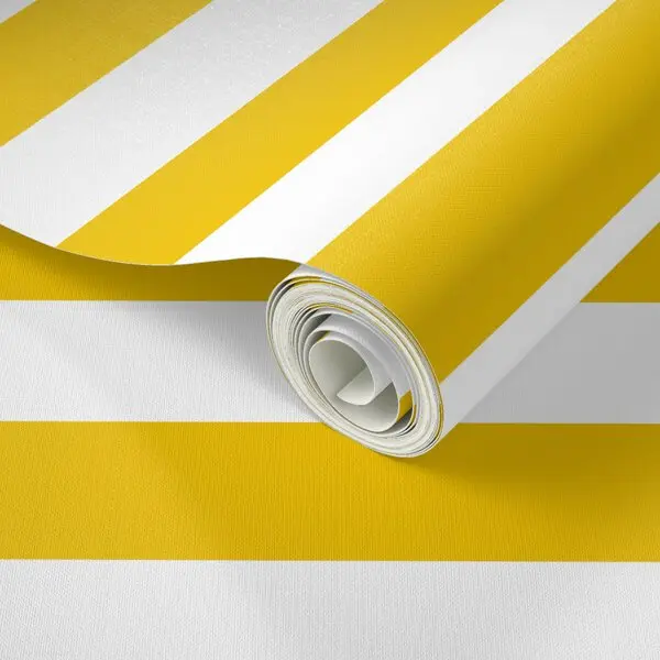 Spoonflower Horizontal Striped Stripes Yellow Mustard Custom Removable Wallpaper - Gray,yellow