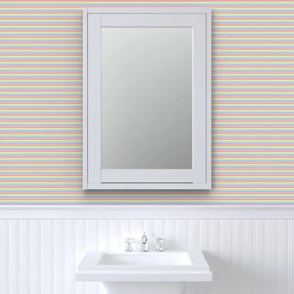 Spoonflower Stripes Horizontal Colorful Custom Pre-pasted Wallpaper