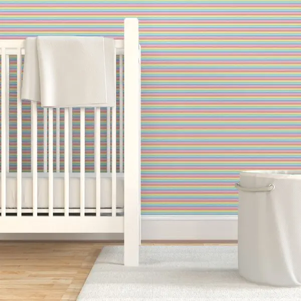 Spoonflower Stripes Horizontal Colorful Custom Pre-pasted Wallpaper