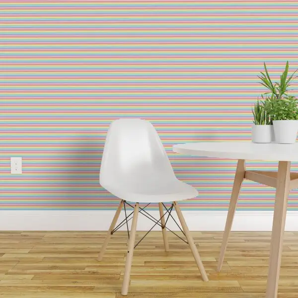 Spoonflower Stripes Horizontal Colorful Custom Pre-pasted Wallpaper