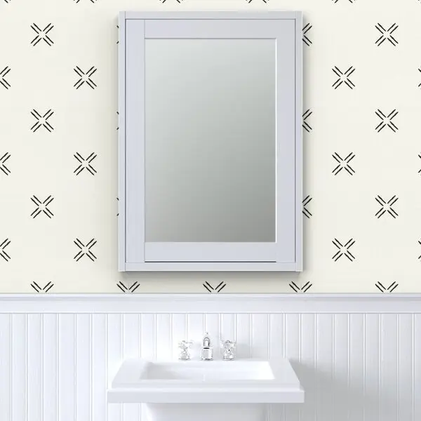 Spoonflower Cross Onyx On Bone Trendy Mud Cloth Custom Pre-pasted Wallpaper - Gray