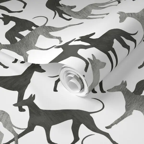 Spoonflower Dog Greyhound Hound Sighthound Hund Podenco Custom Pre-pasted Wallpaper - Gray,green