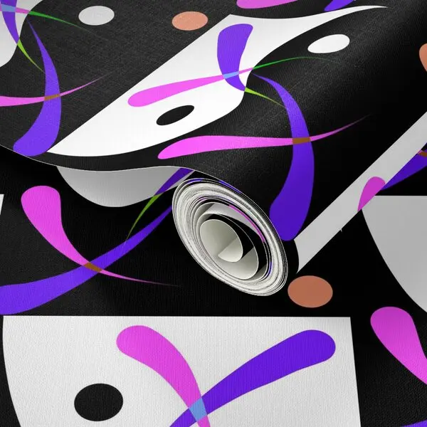 Spoonflower Art Deco Pink And Purple Custom Pre-pasted Wallpaper - White,black,purple