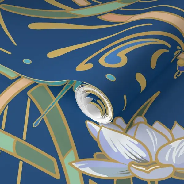 Spoonflower Classy Art Deco Nouveau Dragonfly Dragonflies Custom Pre-pasted Wallpaper - Blue,green,brown