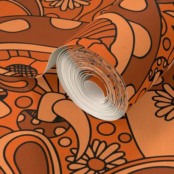 Spoonflower 70s Psychedelic Monotone Burnt 100% Natural Sisal Grasscloth Wallcovering - Orange